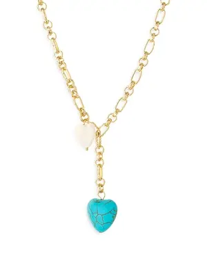 Ettika Heart Lariat Necklace - Blue/gold