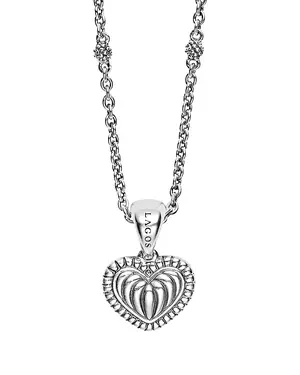 Lagos Sterling Caviar Fluted Heart Pendant Necklace