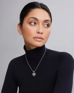 Lagos Sterling Caviar Fluted Heart Pendant Necklace