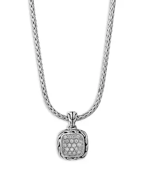 John Hardy Sterling Diamond Pave Carved Chain Necklace