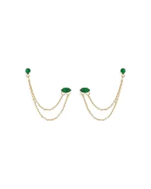 Ettika Draped Chain Double Piercing Earrings - Green/gold