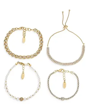 Ettika Imitation Pearl And Embellished Bracelet Set - Gold