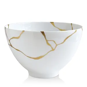 Bernardaud Kintsugi-sarkis 24k Gold Deep Salad Bowl - White/gold