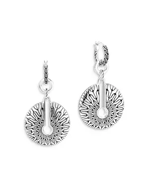 John Hardy Radial Sterling Classic Chain Convertible Disc Drop Hoop Earrings