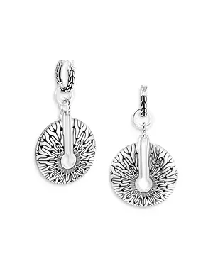 John Hardy Radial Sterling Classic Chain Convertible Disc Drop Hoop Earrings