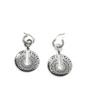 John Hardy Radial Sterling Classic Chain Convertible Disc Drop Hoop Earrings