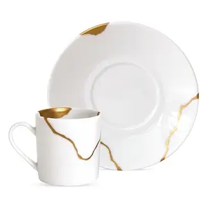 Bernardaud Kintsugi Set Of 4 Coffee Cups & Saucers - White/gold