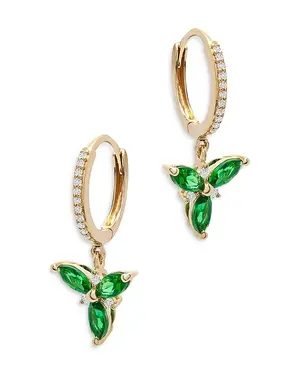 Bloomingdale'S Emerald And Diamond Drop Hoop Earrings - Green/gold