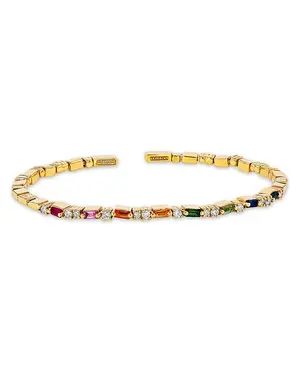 SUZANNE KALAN 18k Yellow Fireworks Rainbow Sapphire And Diamond Bangle Bracelet - Multi/gold