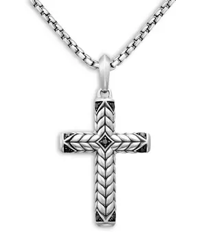 David Yurman Chevron Sculpted Cross Pendant With Pave Black Diamonds