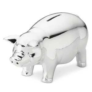 REED & BARTON Classic Porcelain Piggy Bank - Silver Plate