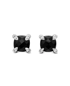 David Yurman Chatelaine Stud Earrings With Black Onyx And Diamonds - Black/silver