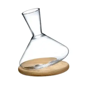 NUDE GLASS Balance Wine Decanter With Wooden Base - Clear