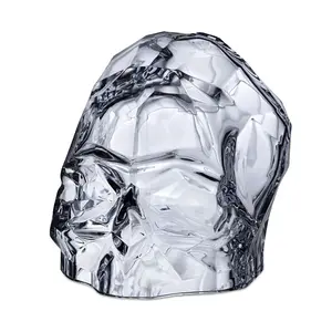 NUDE GLASS Memento Mori Faceted Skull Head Decor, Small - Clear