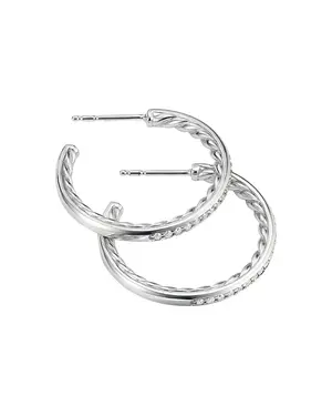 David Yurman Sterling Hoop Earrings With Diamonds