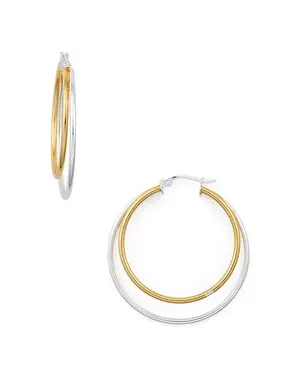 Aqua Double Hoop Earrings In Gold-plated Sterling Silver And Sterling Silver - Two Tone