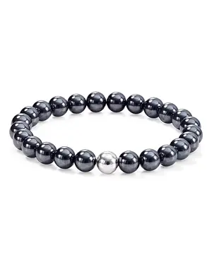 Aqua Sterling Silver & Stone Beaded Stretch Bracelet - Hematite/silver