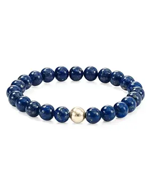 Aqua Sterling Silver & Stone Beaded Stretch Bracelet - Sodolite/gold