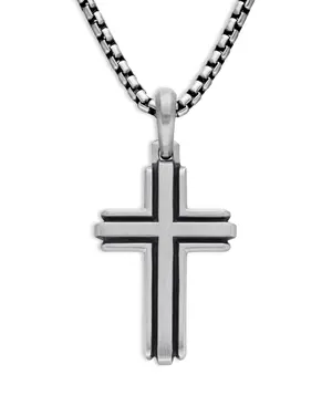 David Yurman Sterling Silver Deco Cross Pendant - Black/silver