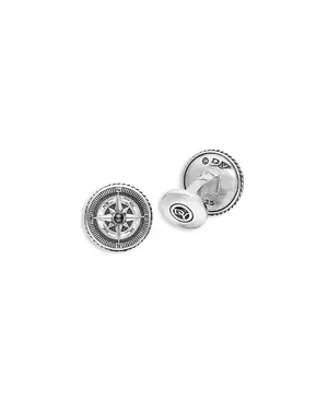 David Yurman Sterling Maritime Compass Cufflinks With Black Diamonds - Silver