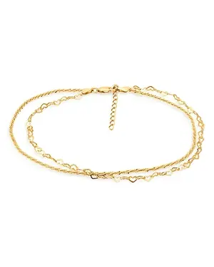 Aqua Heart Link And Rope Chain Anklet - Gold