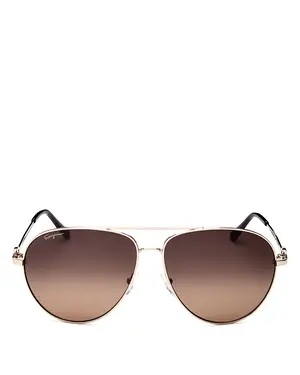 FERRAGAMO Timeless Collection Brow Bar Aviator Sunglasses - Shiny Gold / Brown Gradient