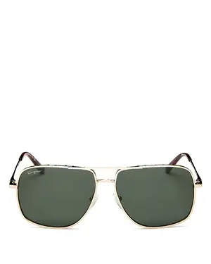 FERRAGAMO Brow Bar Aviator Sunglasses - Gold/green