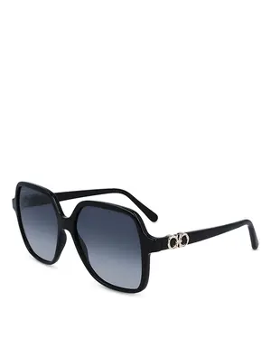 FERRAGAMO 57mm Rectangular Gancini Sunglasses - Black/blue Gradient