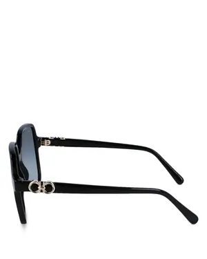 FERRAGAMO 57mm Rectangular Gancini Sunglasses - Black/blue Gradient