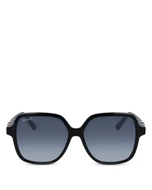 FERRAGAMO 57mm Rectangular Gancini Sunglasses - Black/blue Gradient
