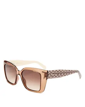 FERRAGAMO 55mm Square Frame Sunglasses - Beige/brown Gradient