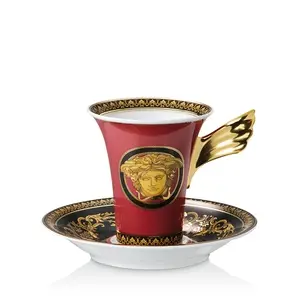 Versace Rosenthal Medusa Coffee Cup & Saucer - Red