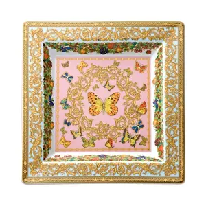 Versace Rosenthal Meets Butterfly Garden 8.5 Square Tray - Gold Multi