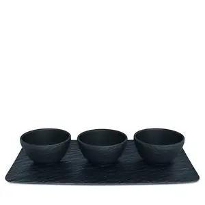 VILLEROY & BOCH Manufacture Rock Dip Bowl & Tray 4 Piece Set - Black