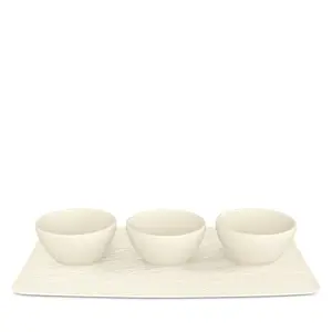 VILLEROY & BOCH Manufacture Rock Blanc Dip Bowl & Tray, 4-piece Set - White