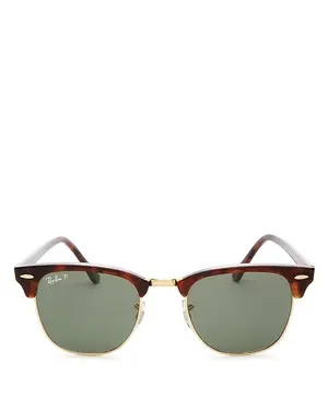 Ray-ban Polarized Classic Clubmaster Sunglasses Red Havana/crystal Green Solid