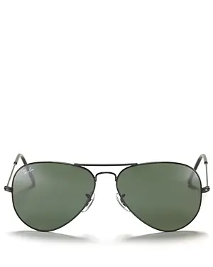 Ray-ban Original Brow Bar Aviator Sunglasses, 58mm Black/green Solid