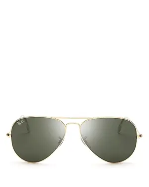 Ray-ban Original Brow Bar Aviator Sunglasses, 58mm Gold/dark Green Solid