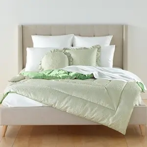 Gingerlily Coral Fern Eiderdown Coverlet, Queen - Green