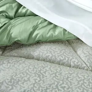 Gingerlily Coral Fern Eiderdown Coverlet, Queen - Green
