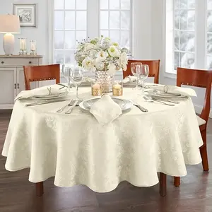 ELRENE HOME FASHIONS Caiden Elegance Damask Round Tablecloth, 90 X 90 - Ivory