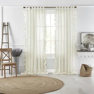 ELRENE HOME FASHIONS Bella Tab-top Ruffle Sheer Window Curtain Panel, 52 X 84 - Ivory