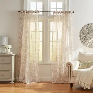 ELRENE HOME FASHIONS Westport Floral Tie-top Sheer Curtain Panel, 52 X 84 - Beige