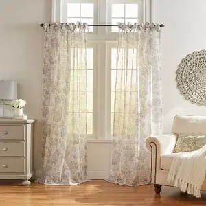 ELRENE HOME FASHIONS Westport Floral Tie-top Sheer Curtain Panel, 52 X 84 - Gray