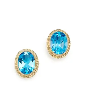 Bloomingdale'S Blue Topaz Oval Stud Earrings - Blue Topaz/gold