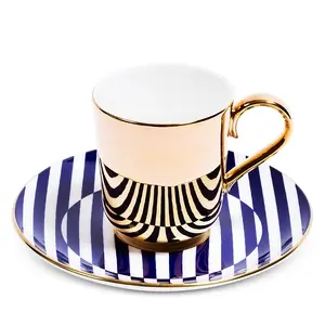 RICHARD BRENDON Espresso Saucer & Reflect Espresso Cup - Gold/blue  White
