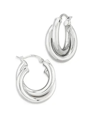 Aqua Fine Collection Medium Double Tube Hoop Earrings - Silver
