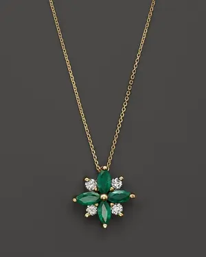 Bloomingdale'S Emerald And Diamond Flower Pendant Necklace - Gold/green