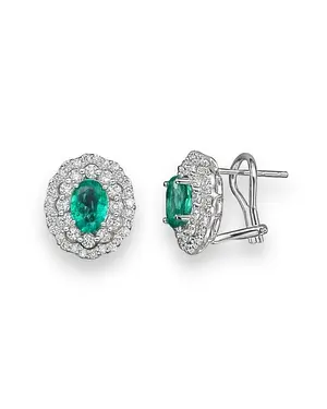 Bloomingdale'S Emerald And Diamond Oval Stud Earrings - Green/white