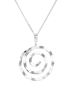 Aqua Hammered Spiral Pendant Necklace - Silver